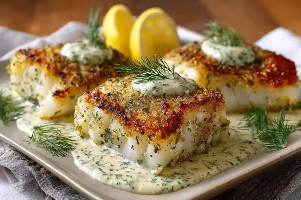 Baked Cod with Lemon Dill Sauce - EpicureanNest