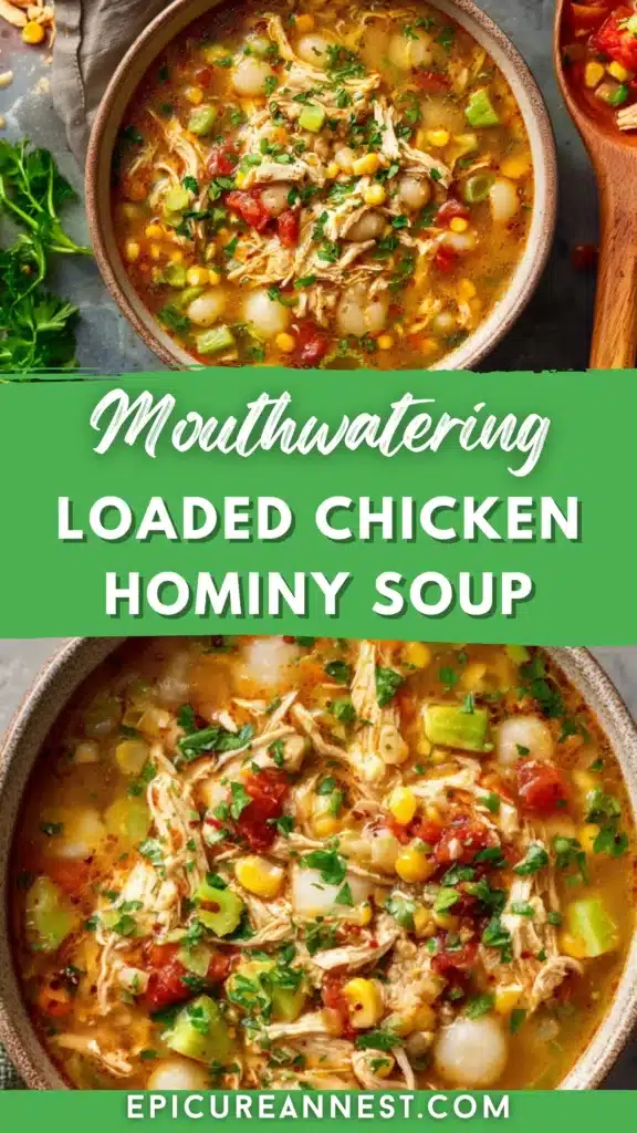 Loaded Chicken Hominy Soup (Chicken Pozole) - EpicureanNest