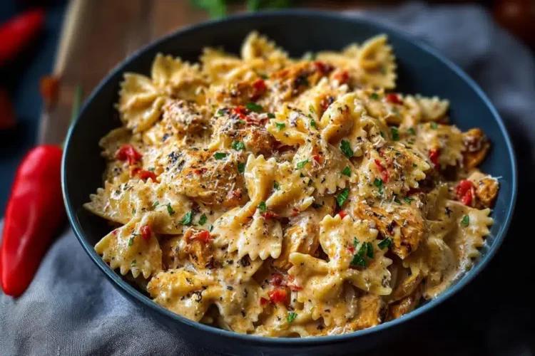 Parmesan Roasted Red Pepper Chicken Bowties in Garlic Cream - EpicureanNest