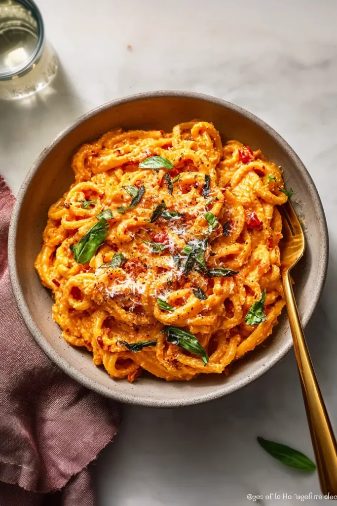 Creamy Roasted Red Pepper Pasta - EpicureanNest