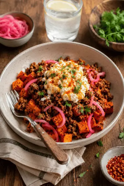 Street Corn Sweet Potato Beef Bowl - EpicureanNest