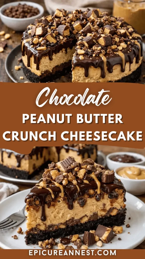 Chocolate Peanut Butter Crunch Cheesecake - EpicureanNest
